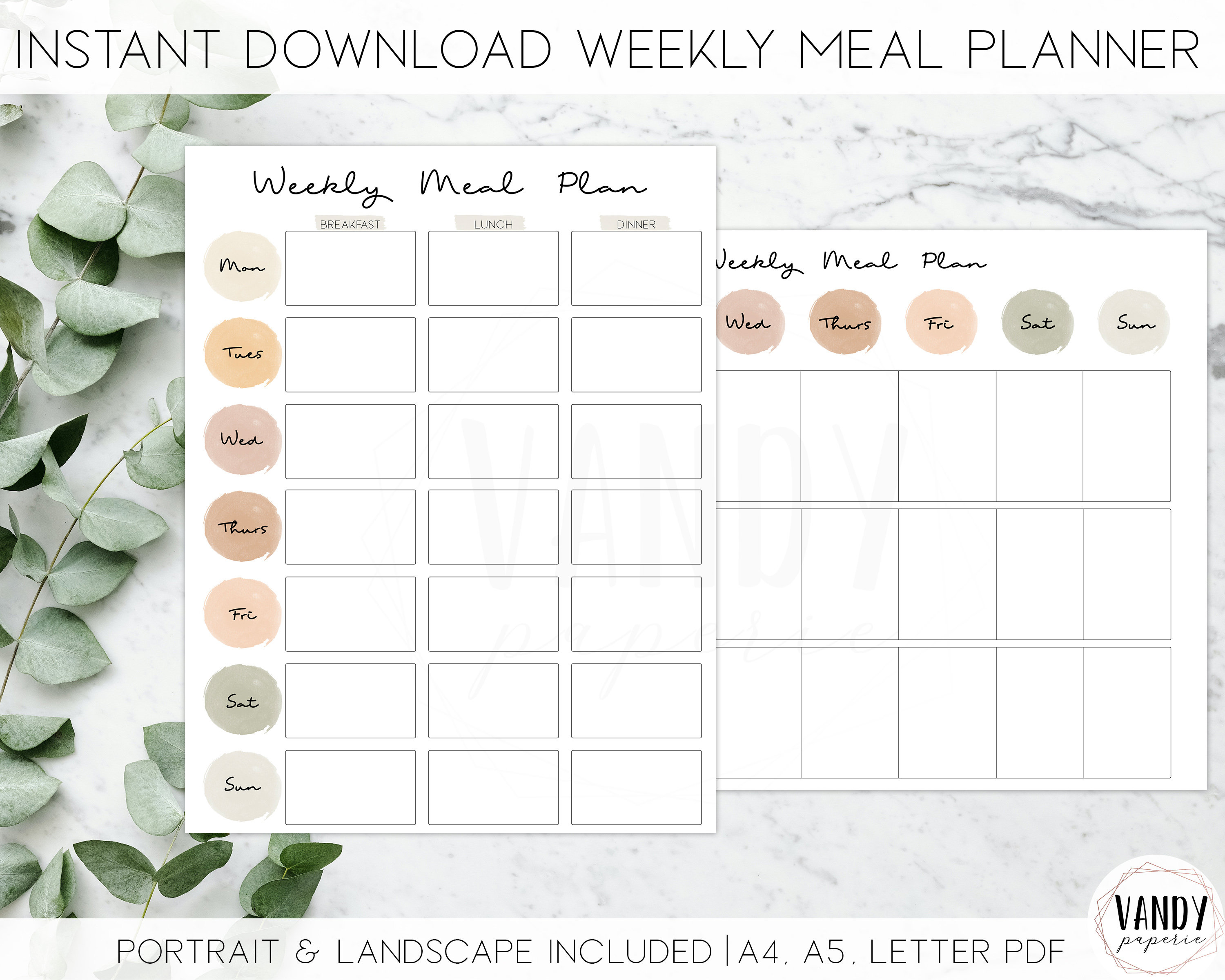 14 Day Meal Plan 1 Page Printable Instant Download Simple Design Black ...