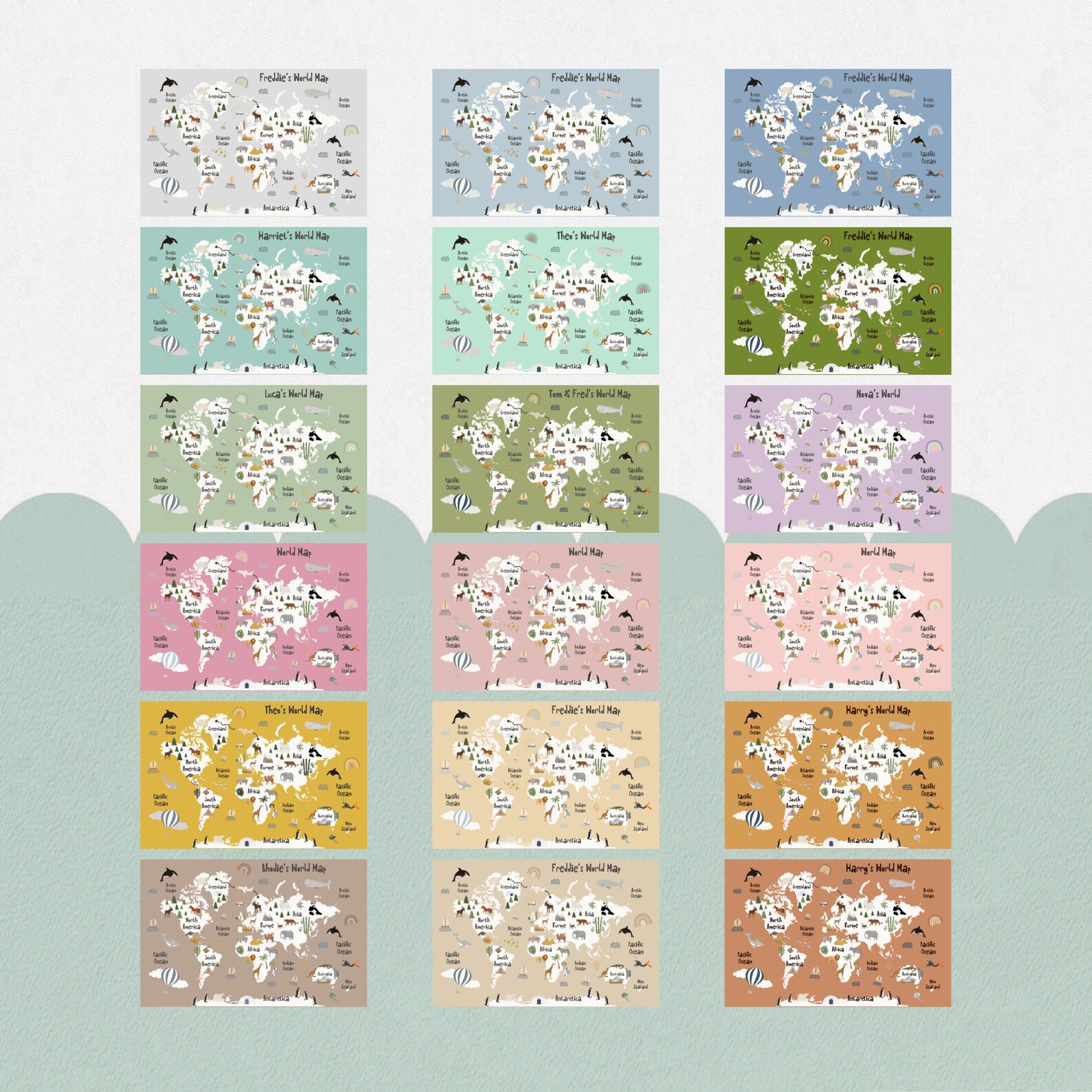 World Map Prints A4 A1 Various Colours Nursery Print - Etsy UK