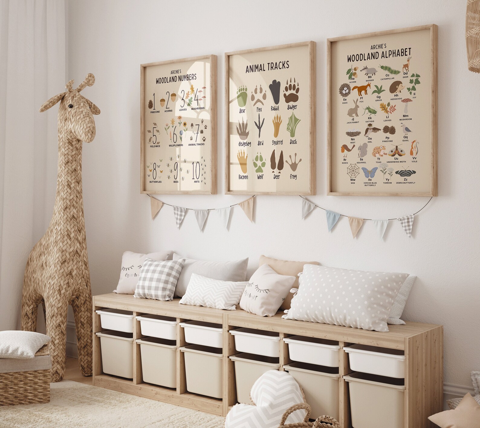 Set of 3, Woodland Alphabet, Woodland Numbers, Educational Prints ...