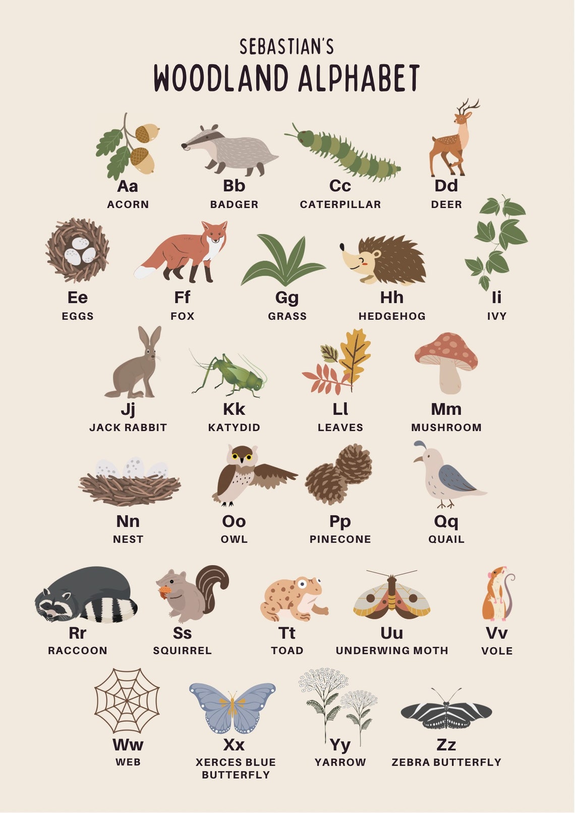 Set of 3 Woodland Alphabet Woodland Numbers Educational - Etsy UK