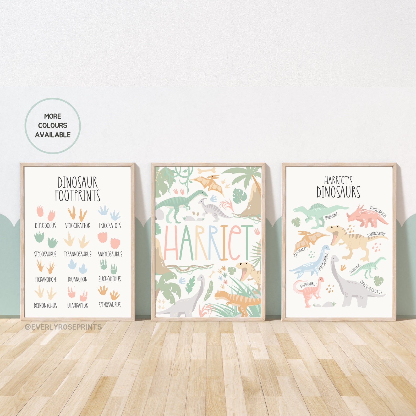 Set of 3 Personalised Dinosaur Dinosaur Prints Dinosaur - Etsy UK