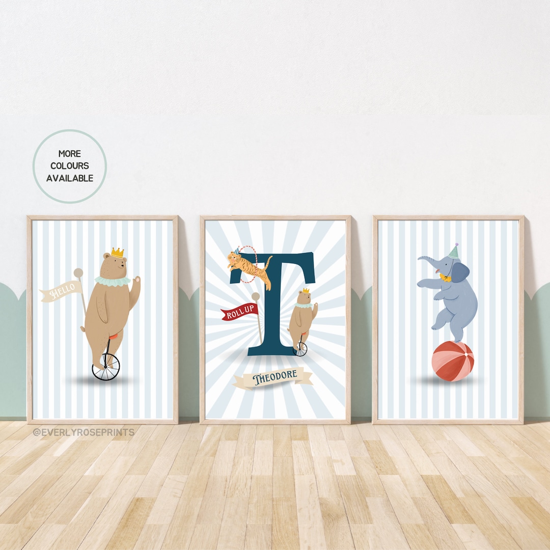 Set of 3 Personalised, Circus Theme Print, Kids Circus Decor, Circus ...