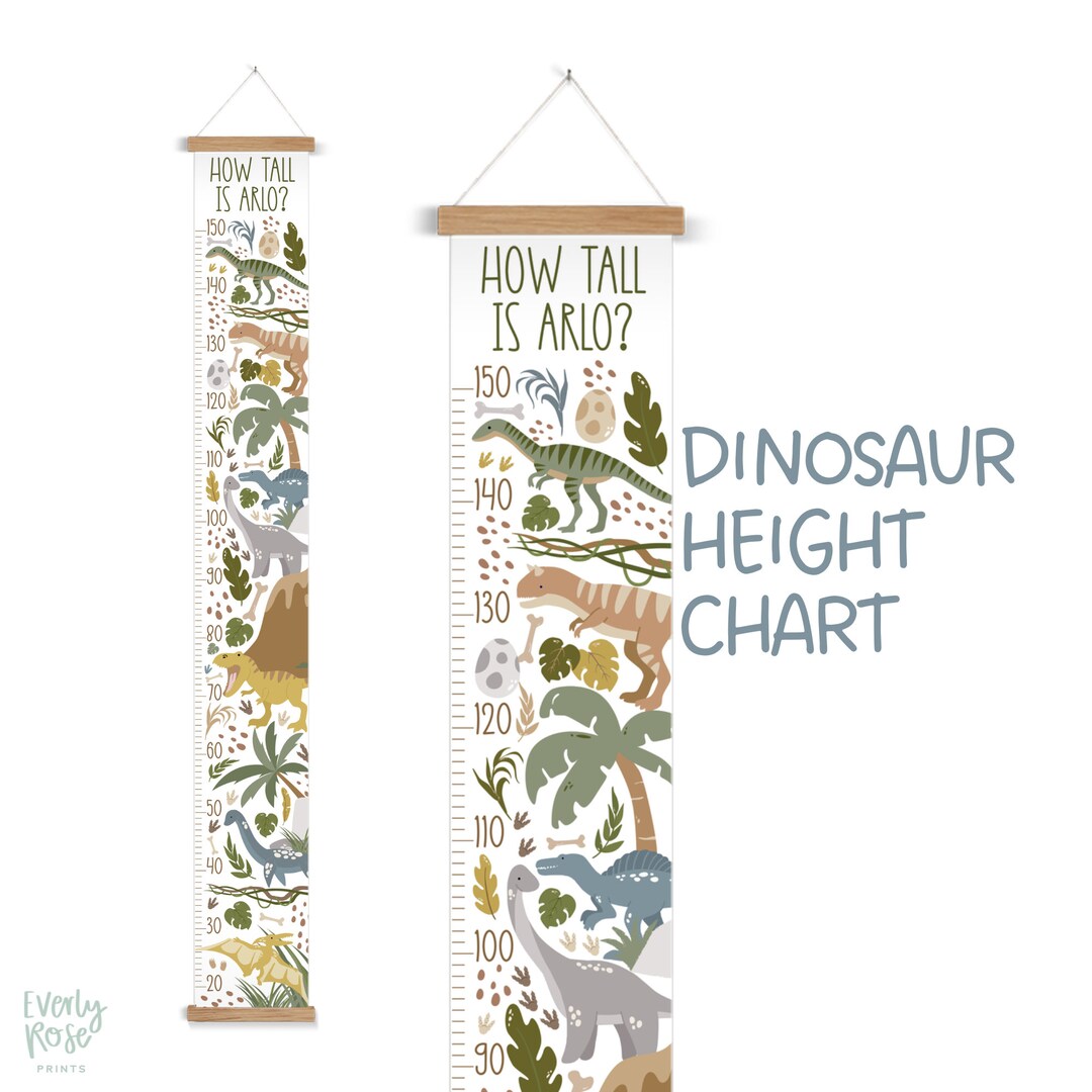 Personalised, Canvas Height Chart, Growth Chart, Dinosaur Decor, Kids ...