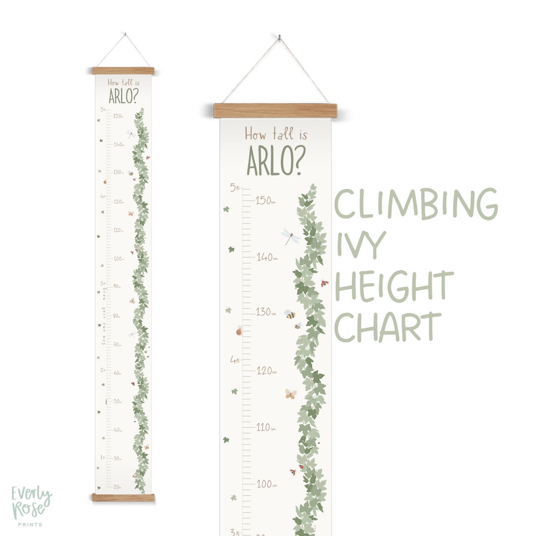 Personalised, Canvas Height Chart, Growth Chart, Botanical, Neutral ...