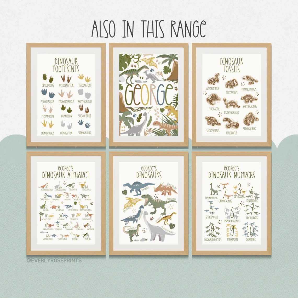 Set of 3 Personalised Dinosaur Dinosaur Prints Dinosaur - Etsy UK