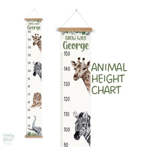 Personalised, Children's Height Chart, Growth Chart, Safari Nursery ...