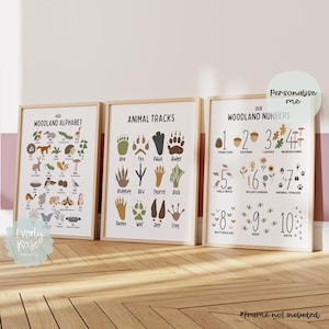 Set of 3, Woodland Alphabet, Woodland Numbers, Educational Prints ...