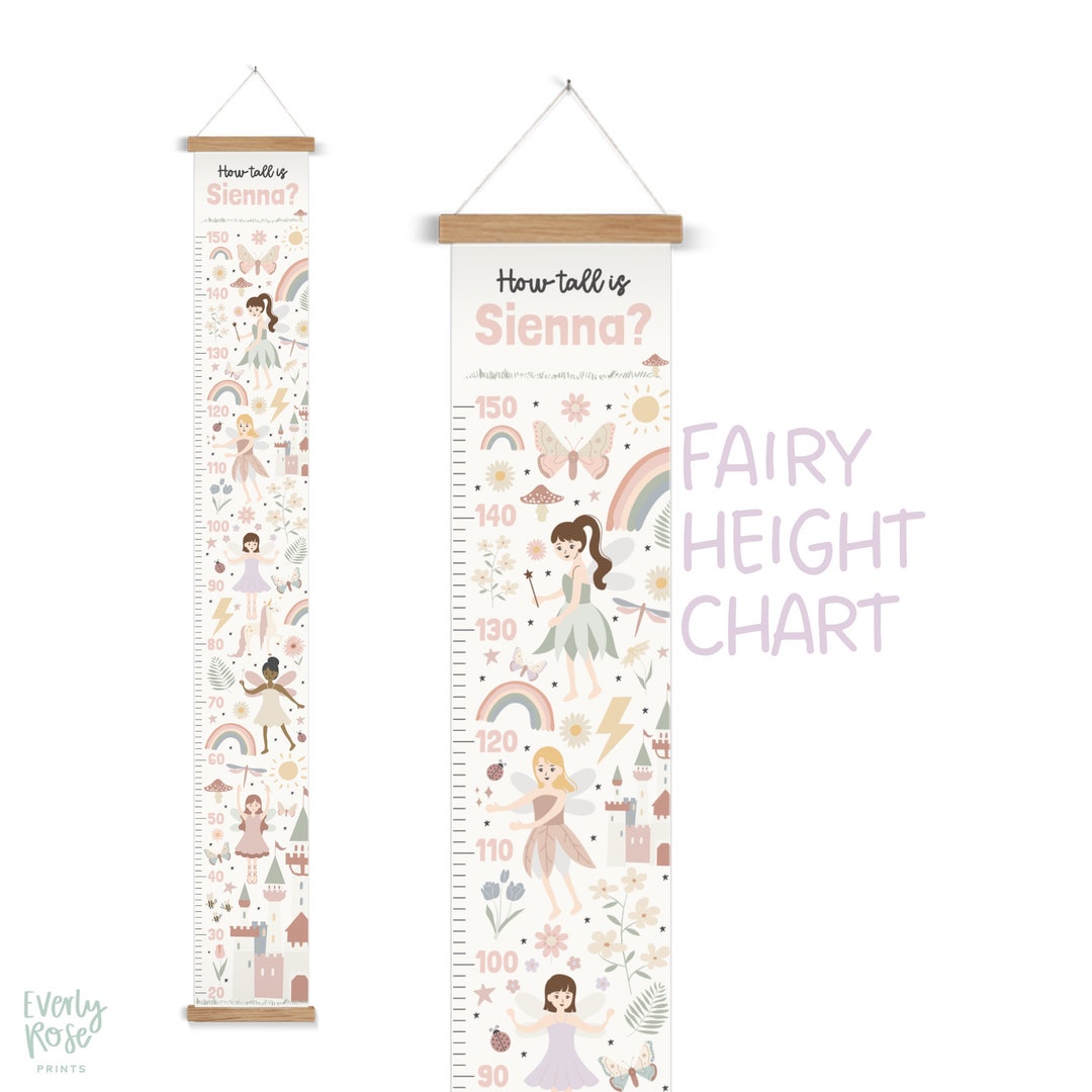 Personalised, Canvas Height Chart, Growth Chart, Pink Fairies, Kids ...