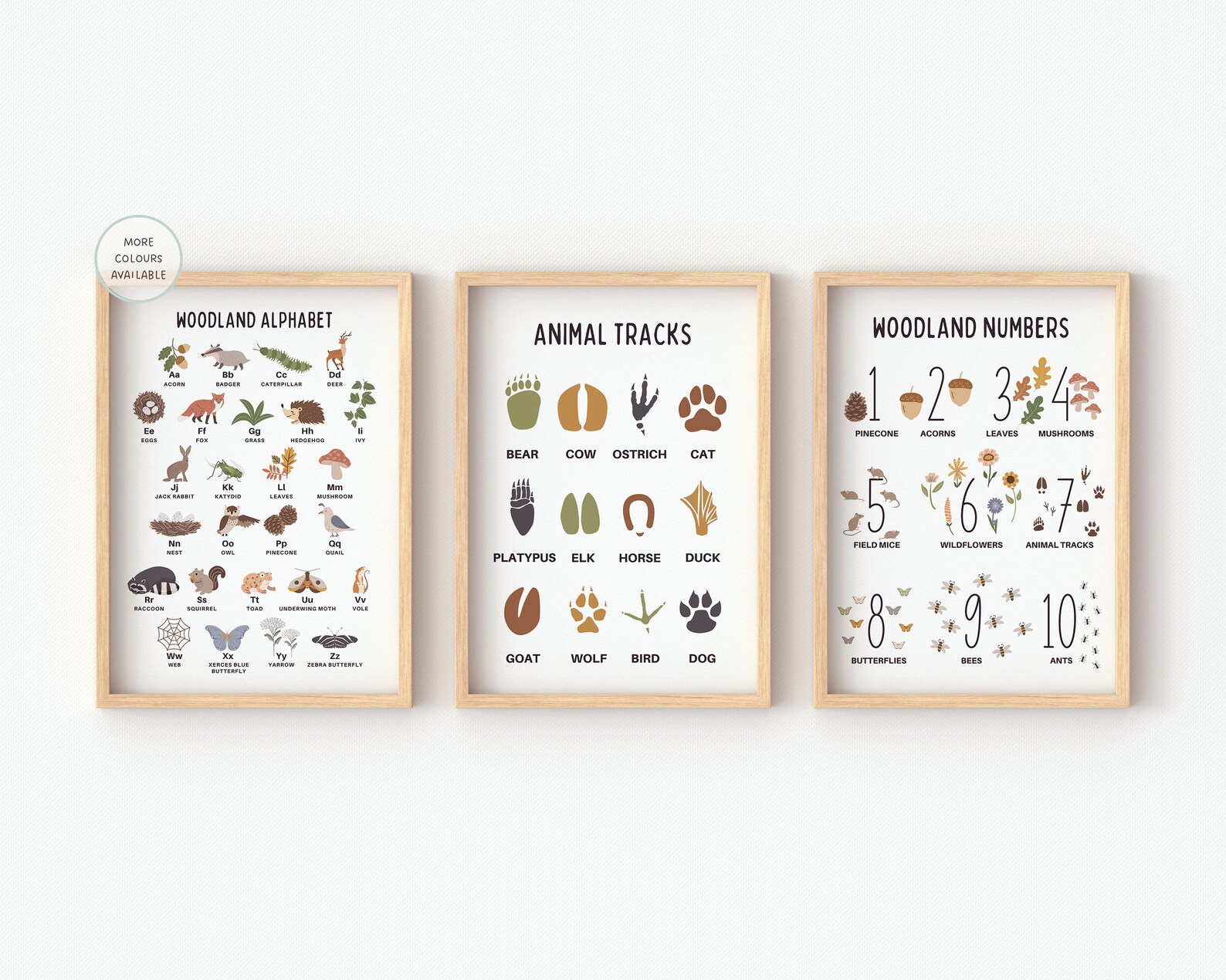 Set of 3 Woodland Alphabet Woodland Numbers Educational - Etsy UK