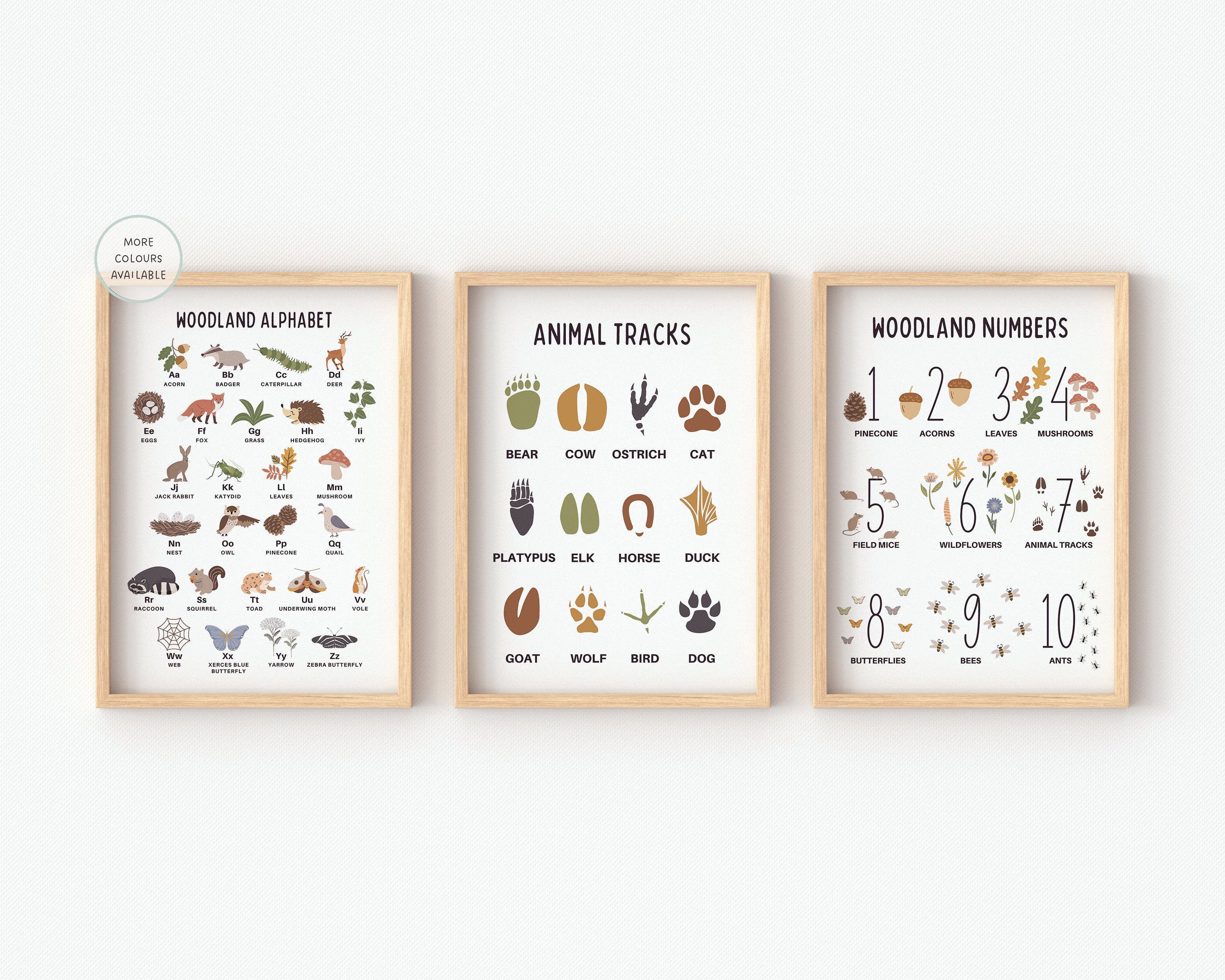 Set of 3 Woodland Alphabet Woodland Numbers Educational - Etsy UK