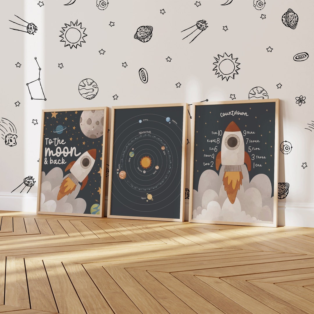 Set of 3, Space Theme Prints, Solar System, Galaxy Prints, Childrens ...