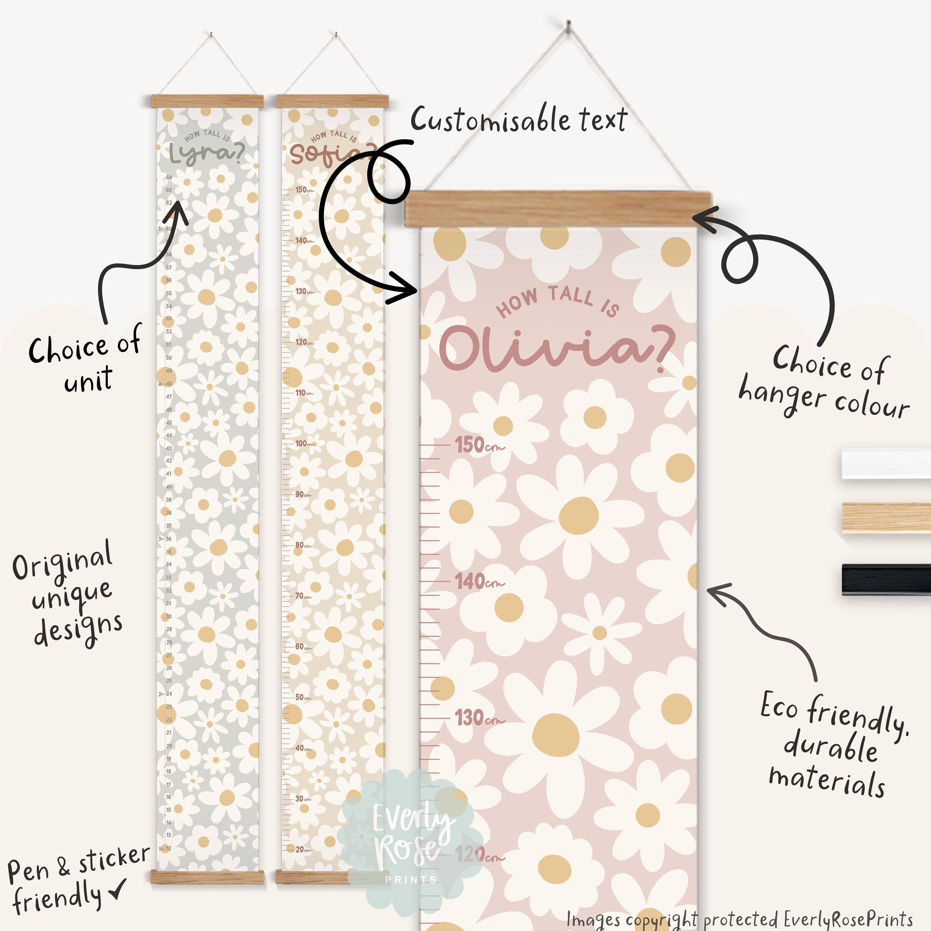 Personalised, Canvas Height Chart, Growth Chart, Daisy, Wildflower ...