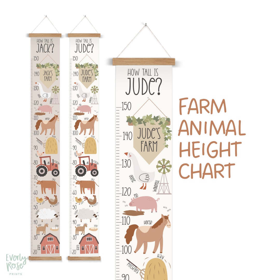 Personalised, Canvas Height Chart, Growth Chart, Farm Yard Animals ...