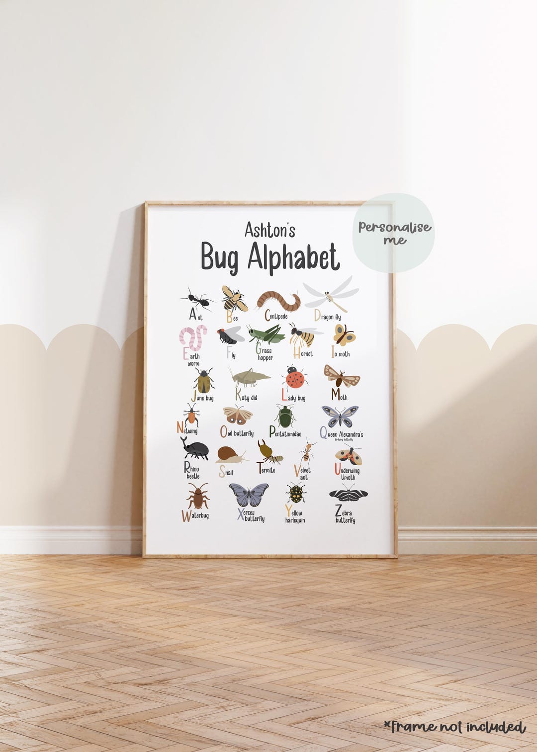Personalised, Insect Alphabet, Bug Prints, Educational Prints, Playroom ...