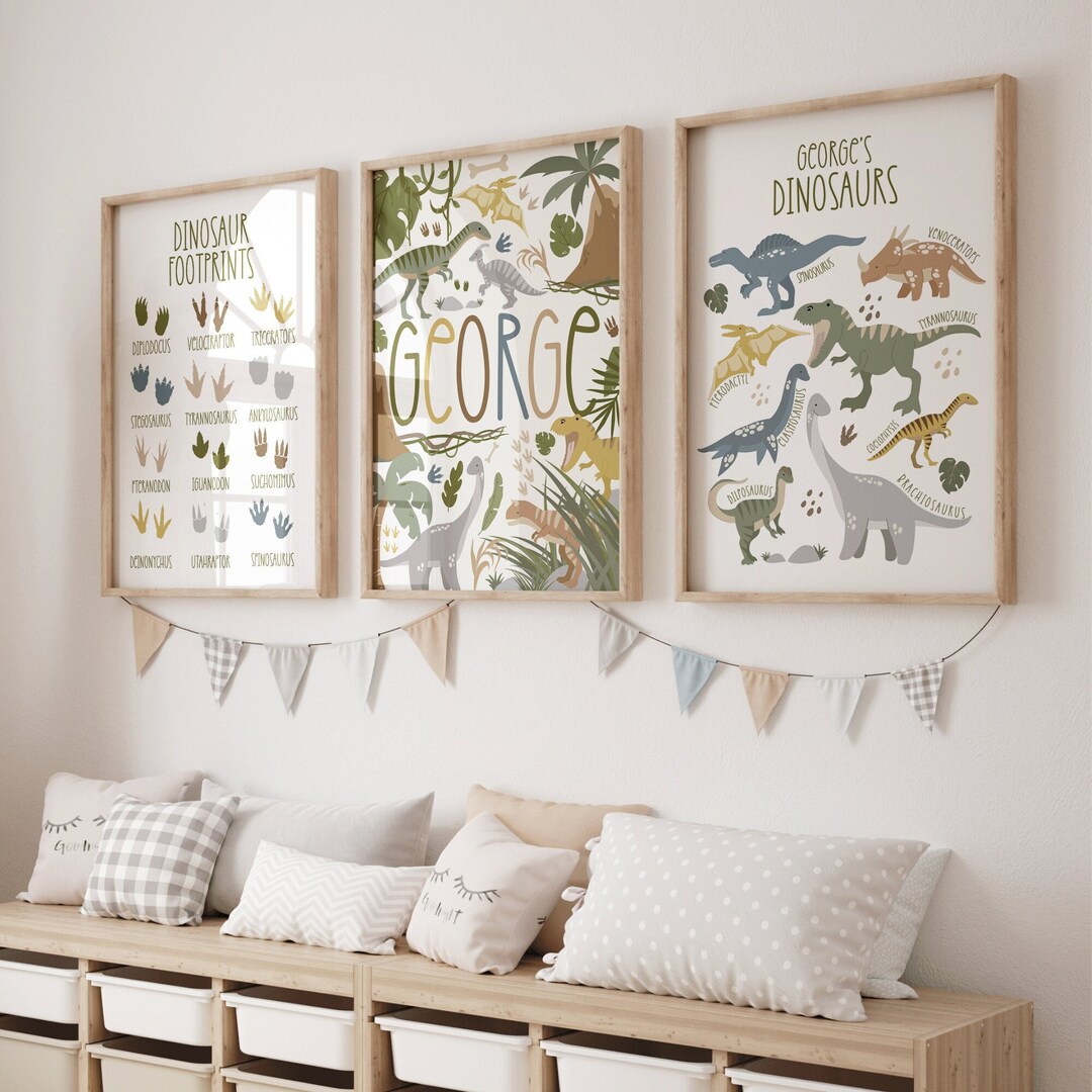 Set of 3, Personalised Dinosaur, Dinosaur Prints, Dinosaur Decor, Kids ...