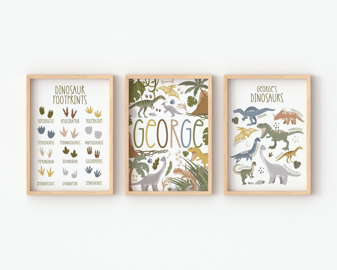Set of 3 Personalised Dinosaur Dinosaur Prints Dinosaur - Etsy UK