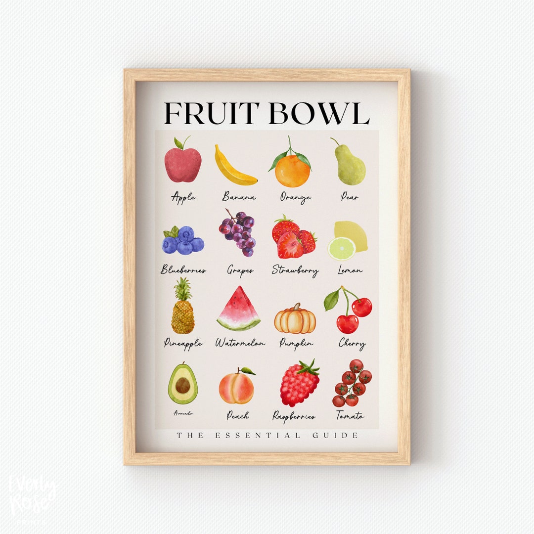 Fruit Chart Print, Kitchen Prints, Watercolour Prints, Educational ...