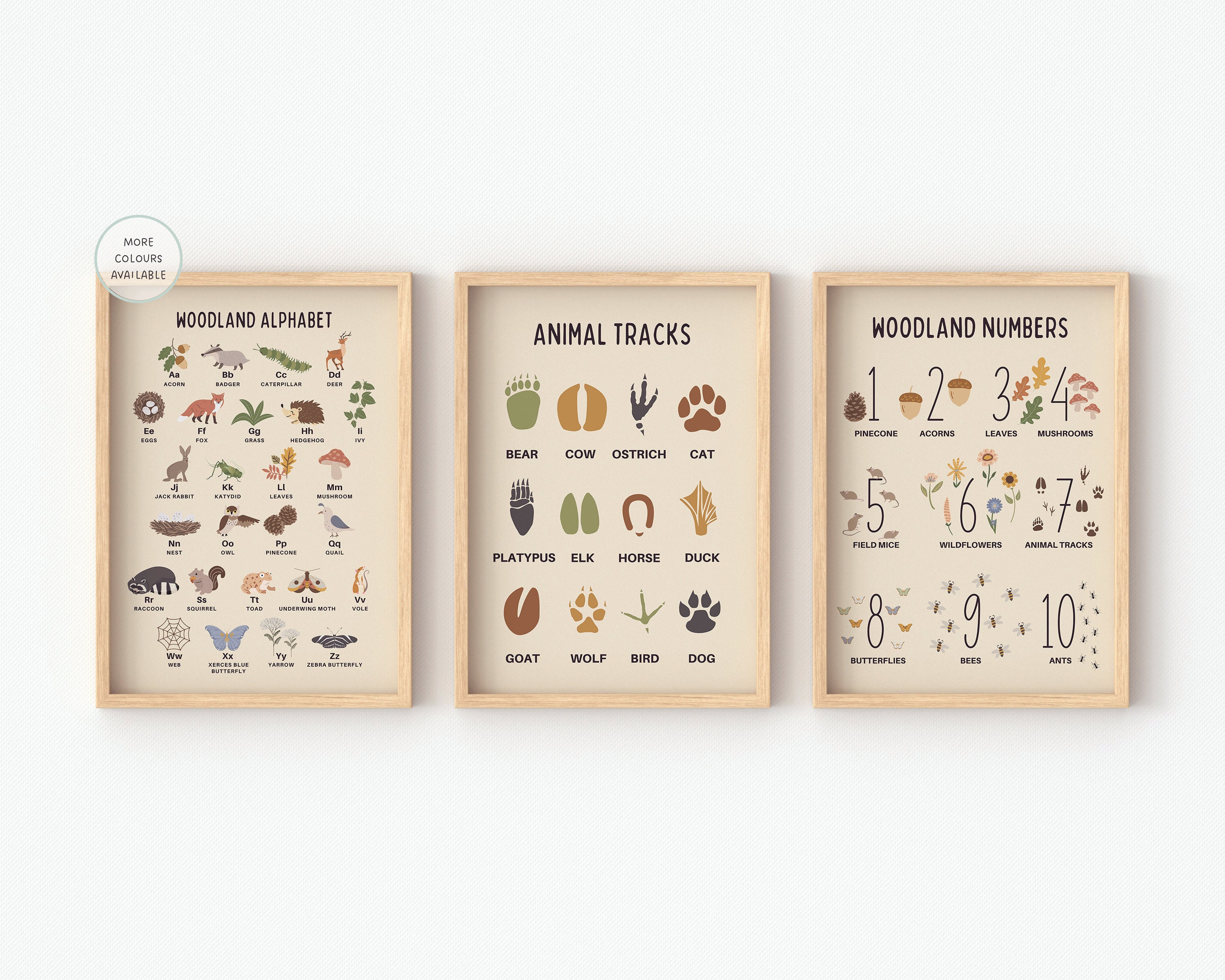 Set of 3 Woodland Alphabet Woodland Numbers Educational - Etsy UK