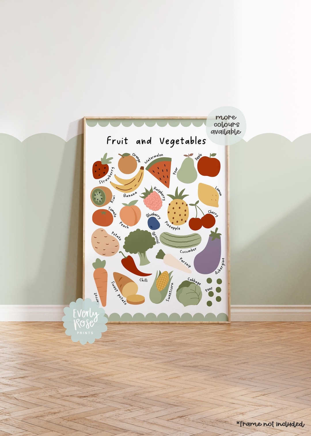 Fruit and Vegetable Chart Print, Colourful Fruit Poster, Educational ...