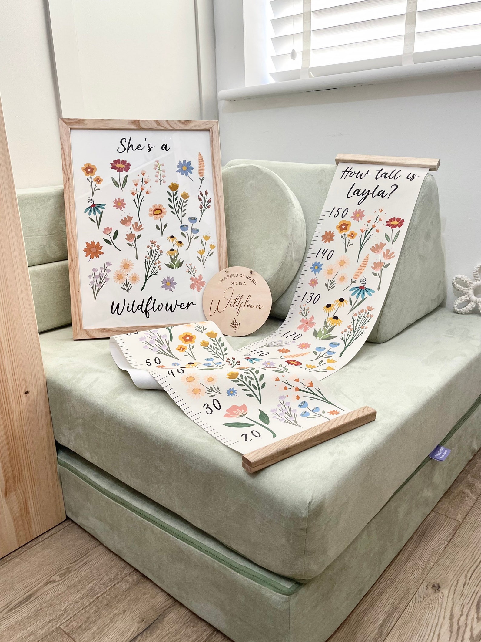Personalised, Canvas Height Chart, Growth Chart, Wildflower Decor ...