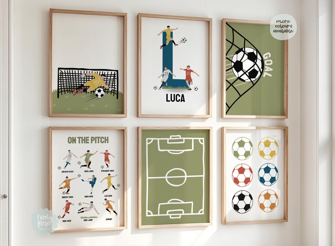 Set of 6, Personalised, Football Prints, Football Decor, Boys Decor ...
