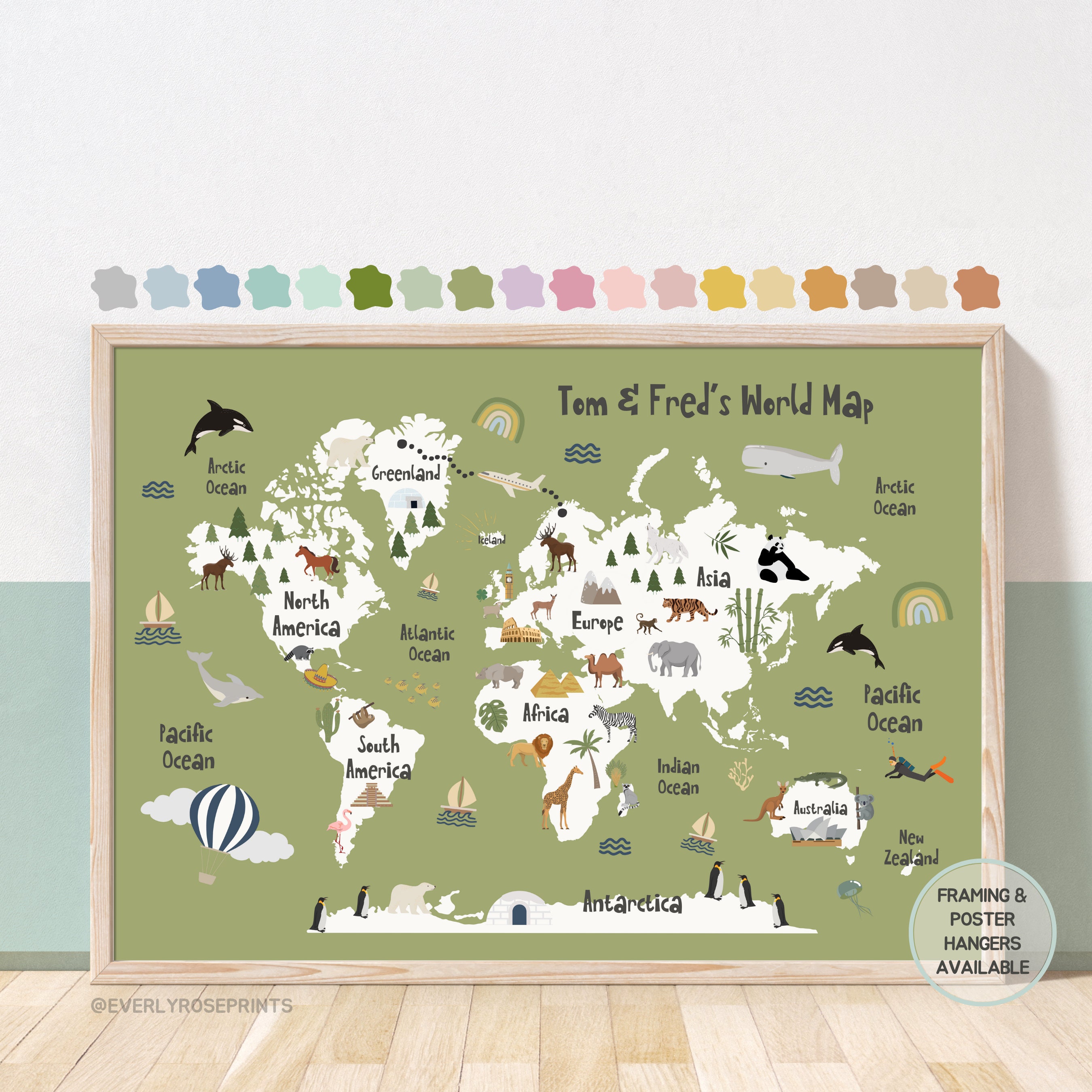 World Map Prints A4 A1 Various Colours Nursery Print - Etsy UK