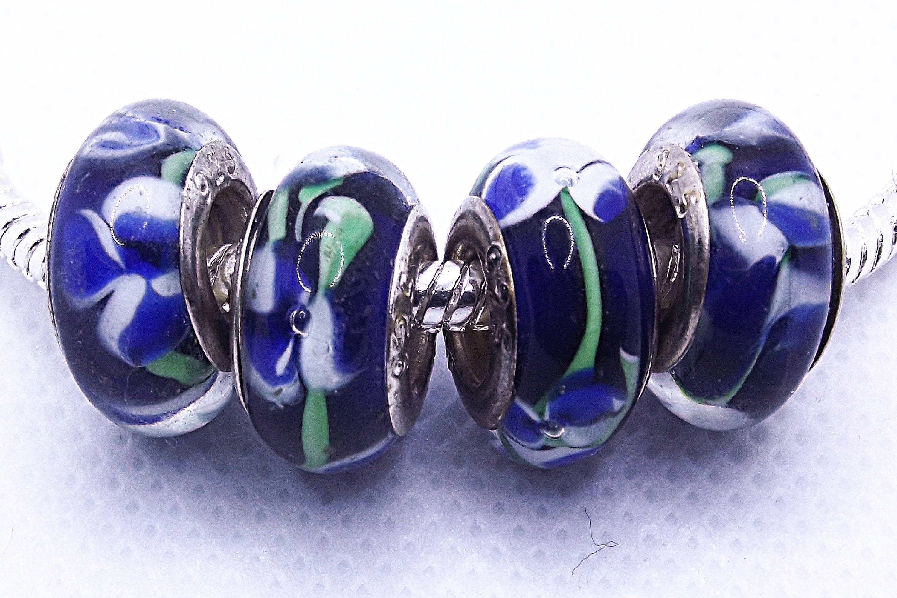 Blue Murano Glass Blue Flower Design Charm Bead With 925 Silver Core - Etsy