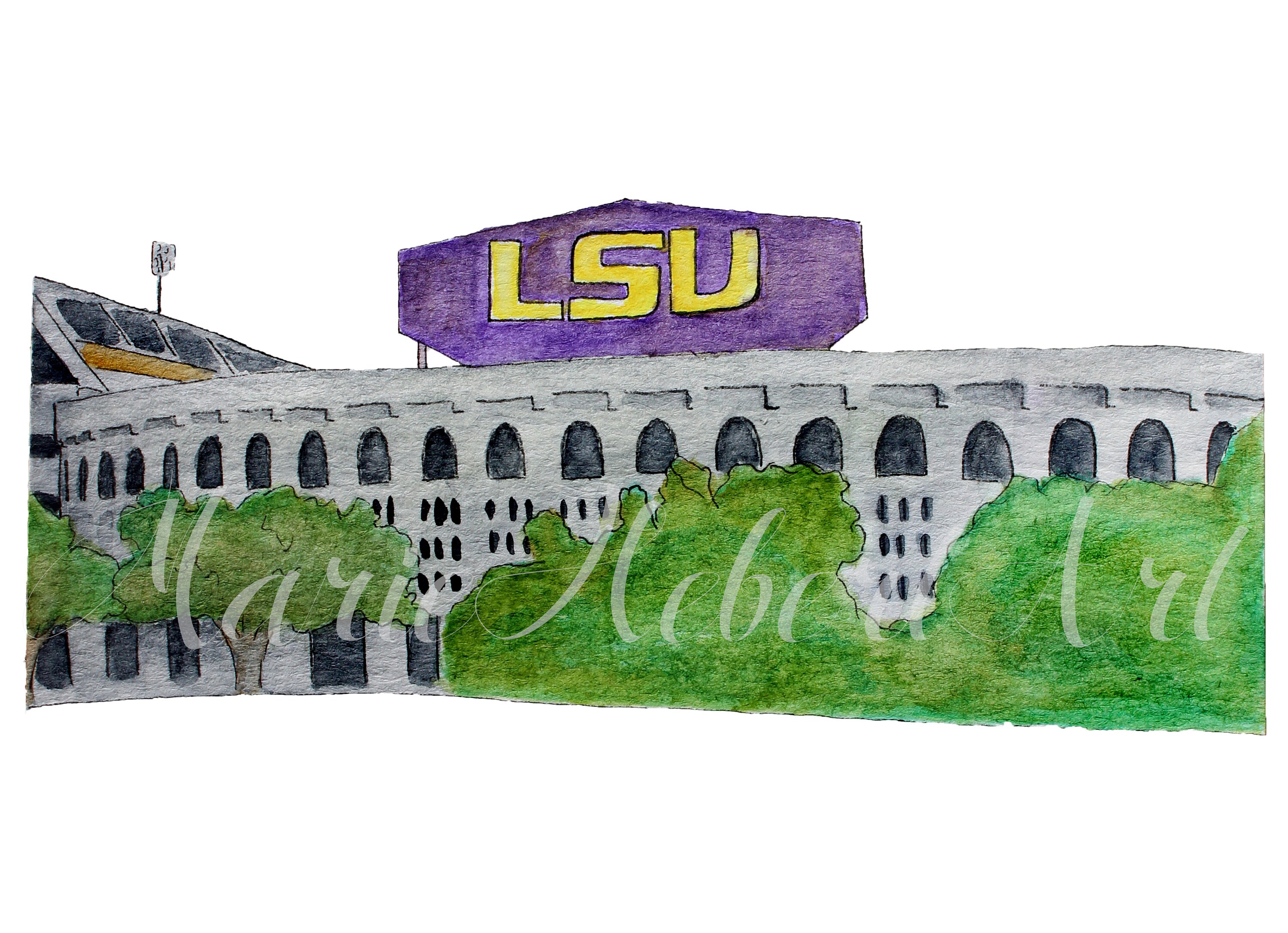 LSU North Stadium Watercolor Digital Download - Etsy New Zealand