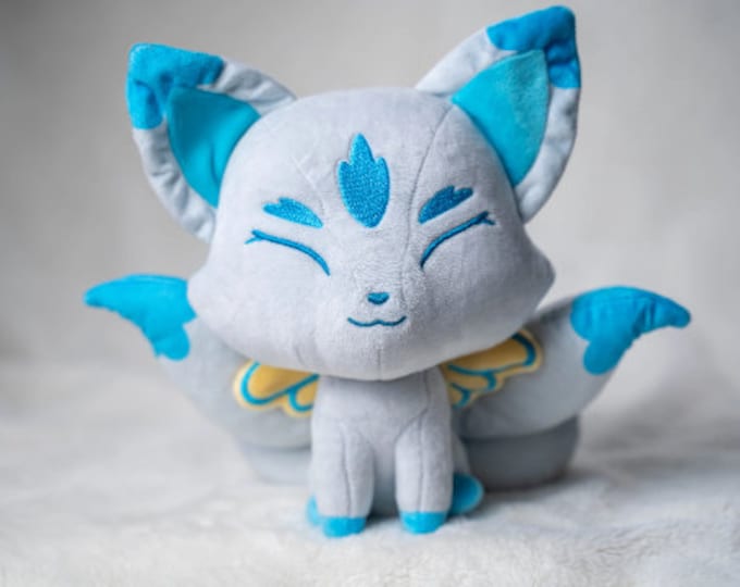 Kawaii Kitsunes Icarus Plushie | Cute Kitsune Plushie | Blue Fox Plush ...