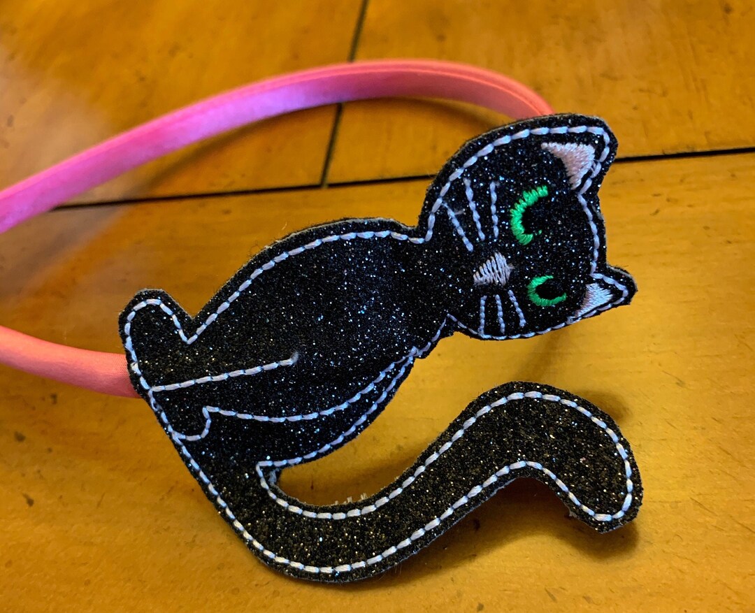 Black Cat Headband Slider, Cat, Black Cat, Custom Headband, Girl's ...
