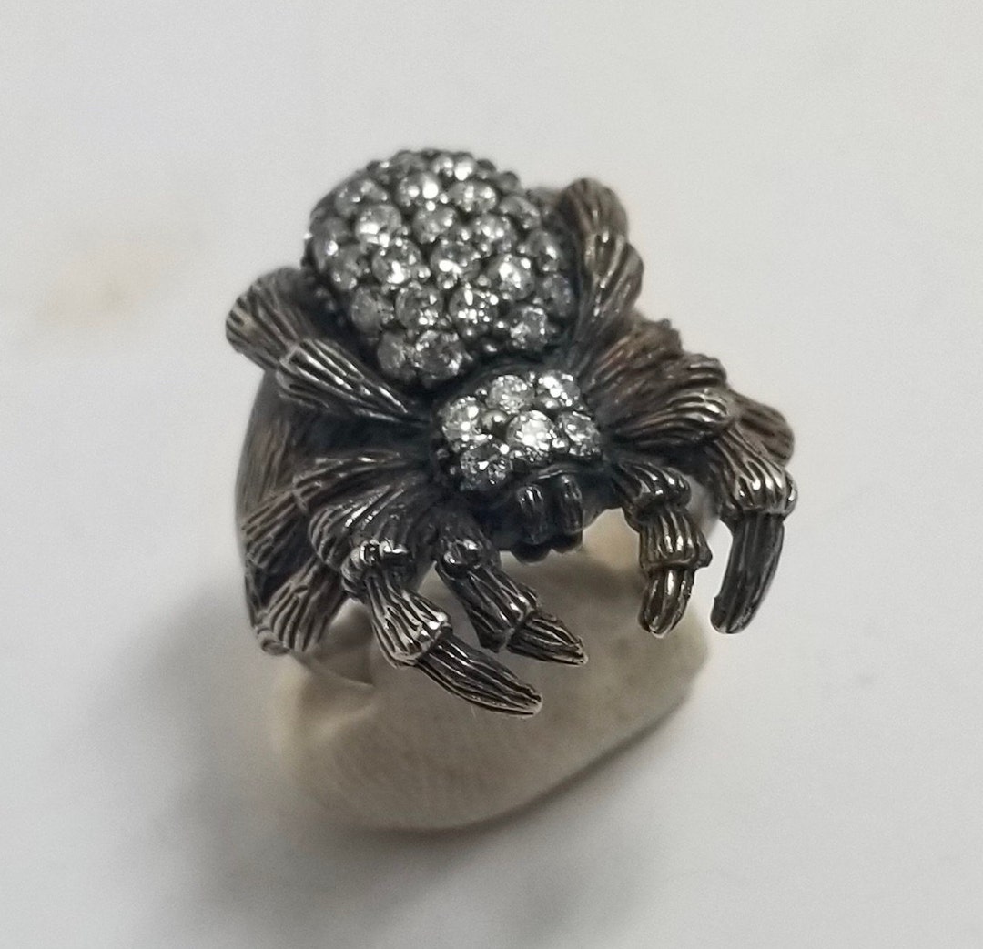 Silver Spider Ring / Tarantula Spider Ring / Crystal Spider Ring / Size ...