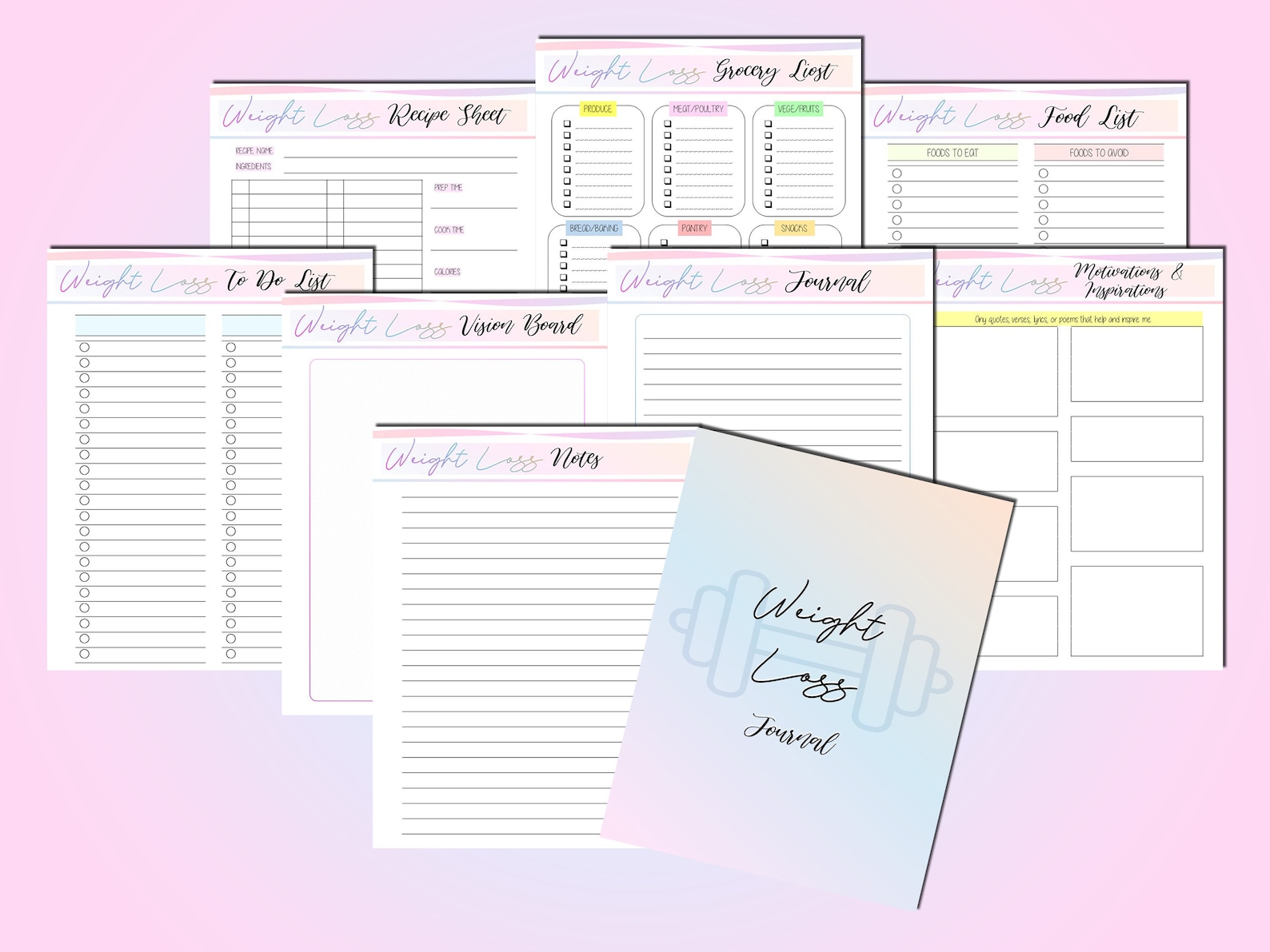 Weight Loss Journal Tracker Planner Workout Fitness Printable Digital ...