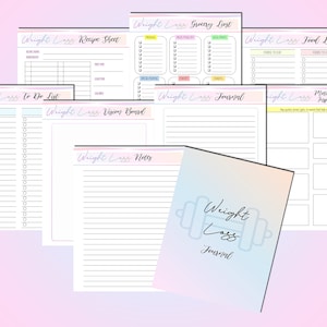 Weight Loss Journal Tracker Planner Workout Fitness Printable Digital ...
