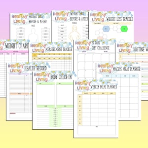 Healthy Living Planner Wellness Tracker Self Care Weight Loss Fitness ...