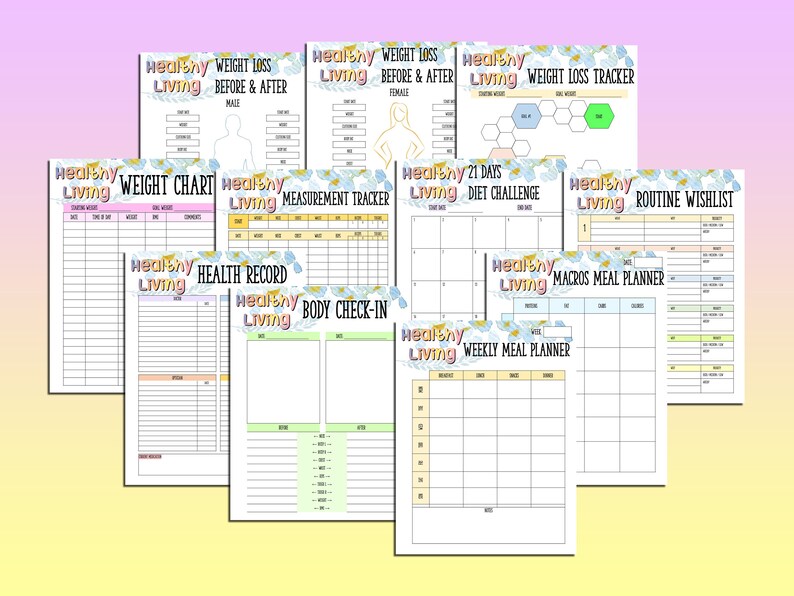 Healthy Living Planner Wellness Tracker Self Care Weight Loss Fitness ...