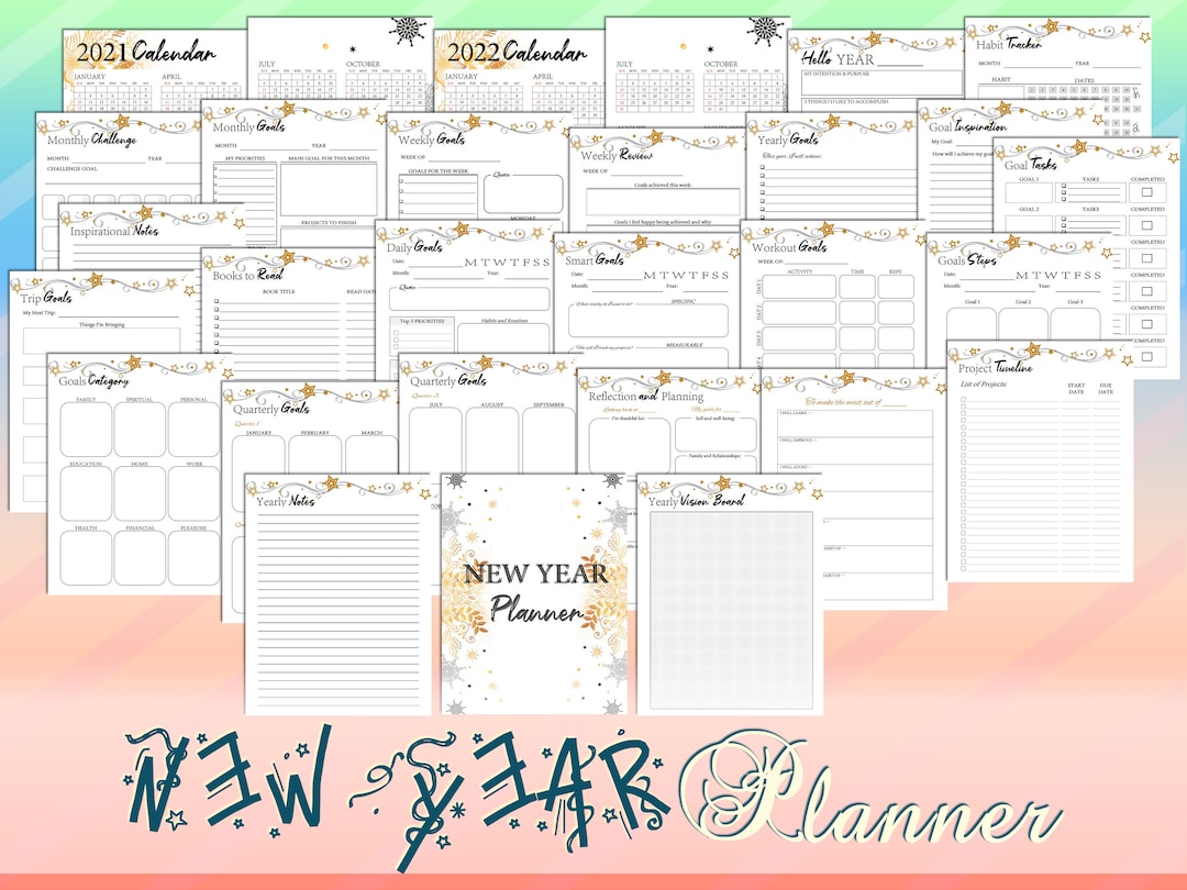 New Year Planner Printable Resolution Goal Planner 2021 Calendar ...