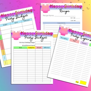 Birthday Party Planner Printable Menu Games Activities Digital Download ...