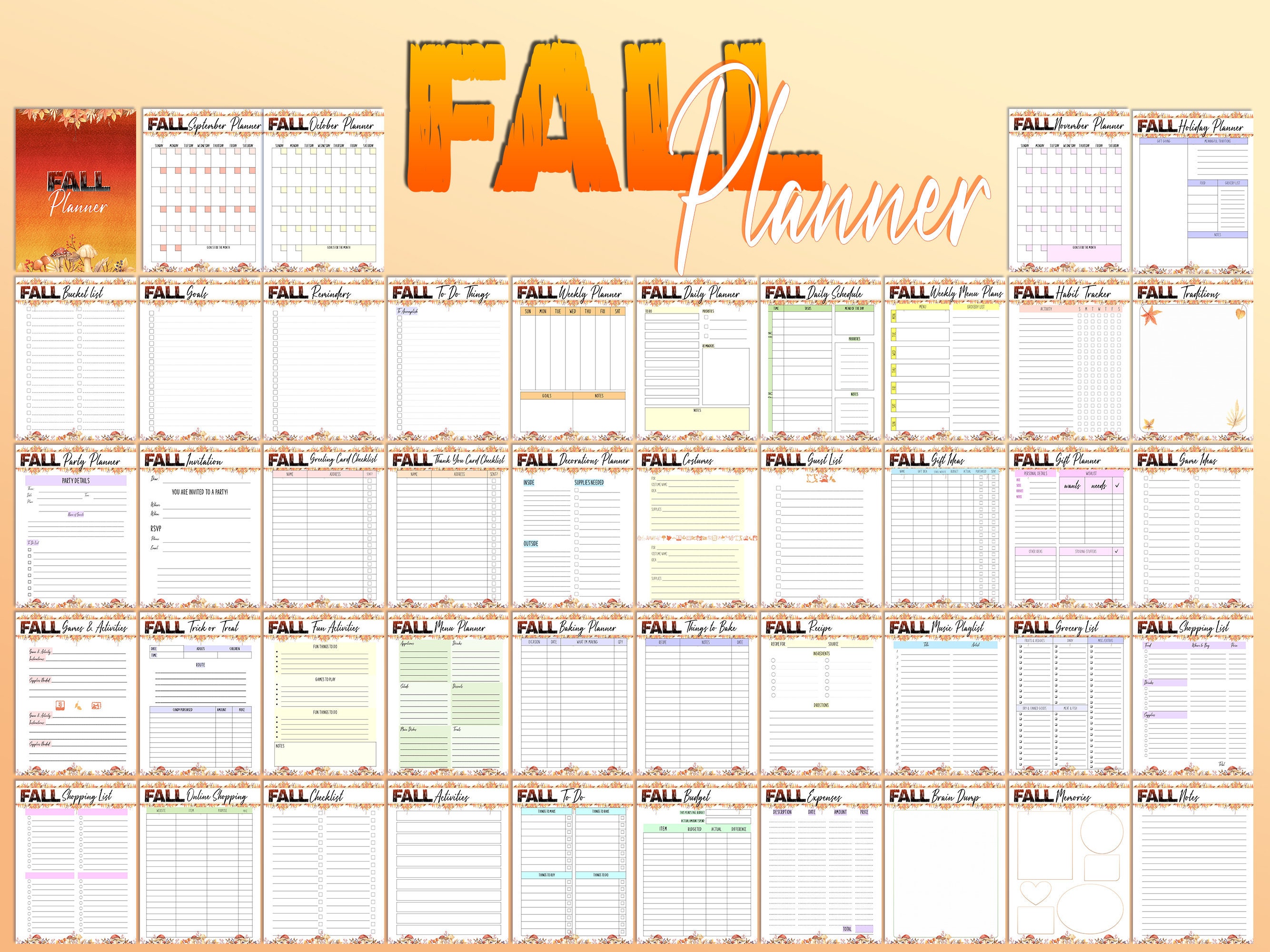 Fall Planner Halloween Planner Printable Holiday Autumn - Etsy