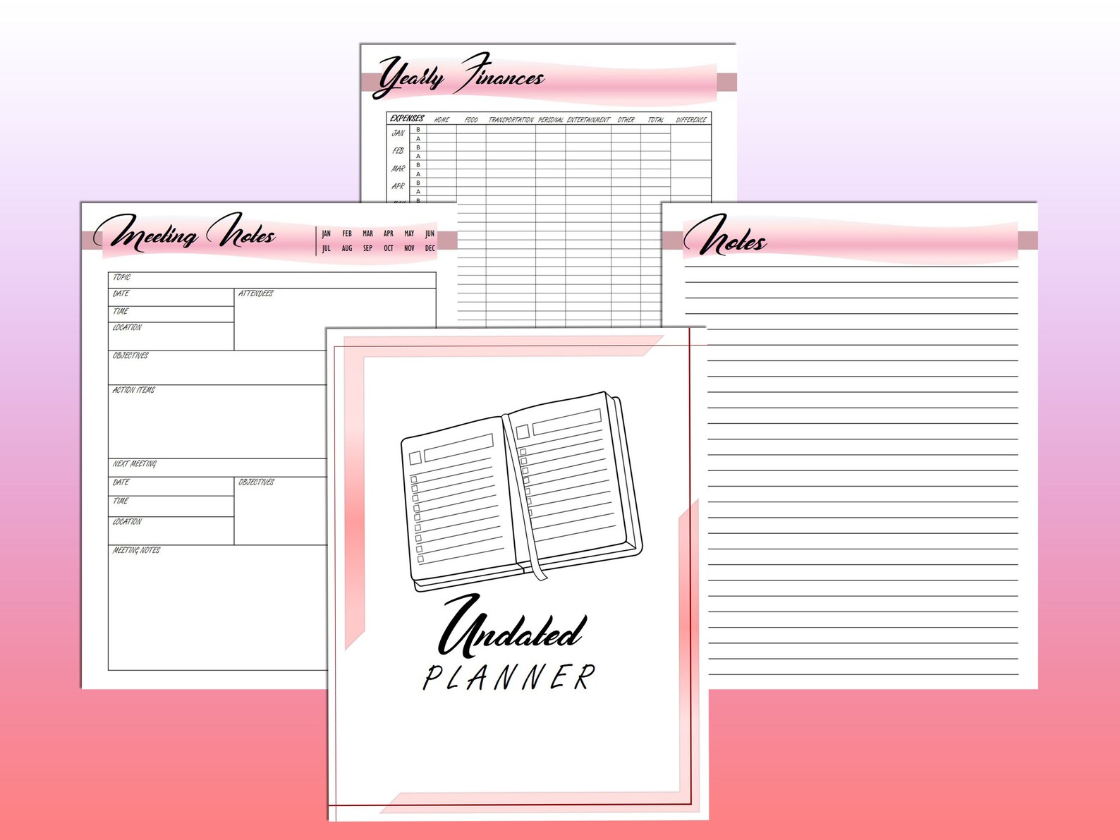 Undated Digital Planner Undated Calendar Printable Digital | Etsy