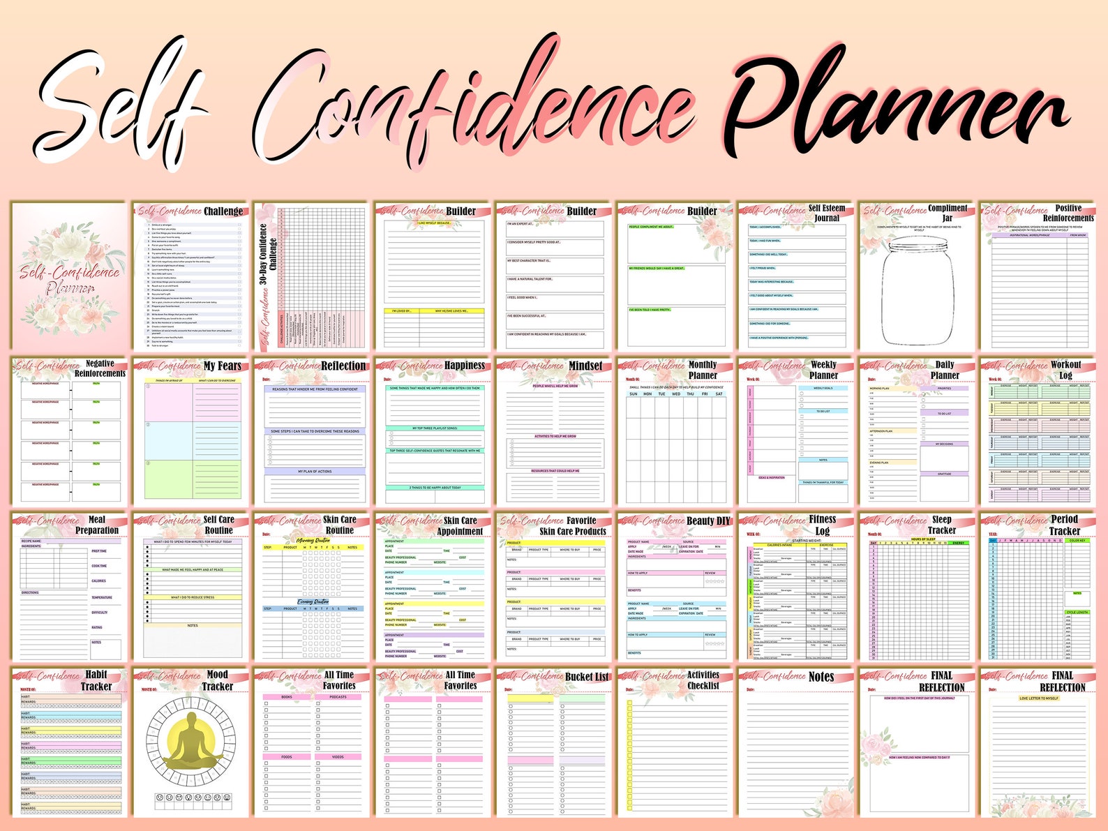 Self Care Kit Self Confidence Journal Worksheet Printable Self Esteem ...