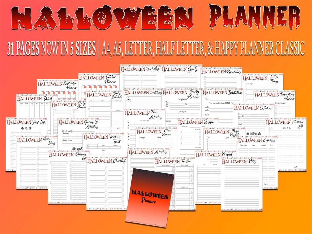 Halloween Planner Printable Holiday Planner Digital Download Gift Menu ...