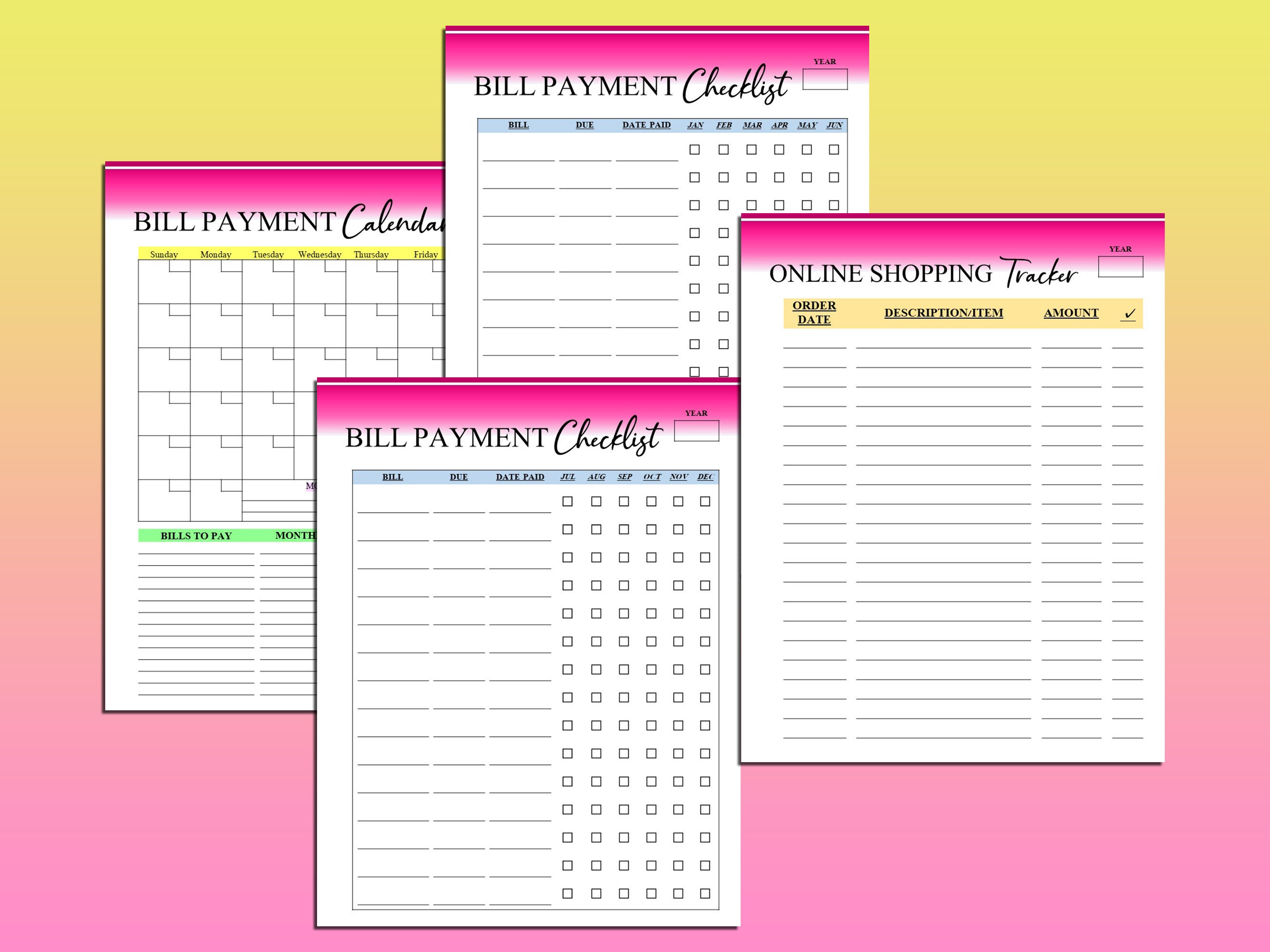 Spending Planner Printable Finance Digital Download Bill Tracker ...