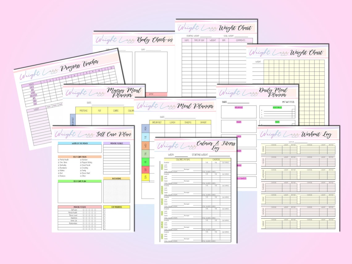 Weight Loss Journal Tracker Planner Workout Fitness Printable Digital ...