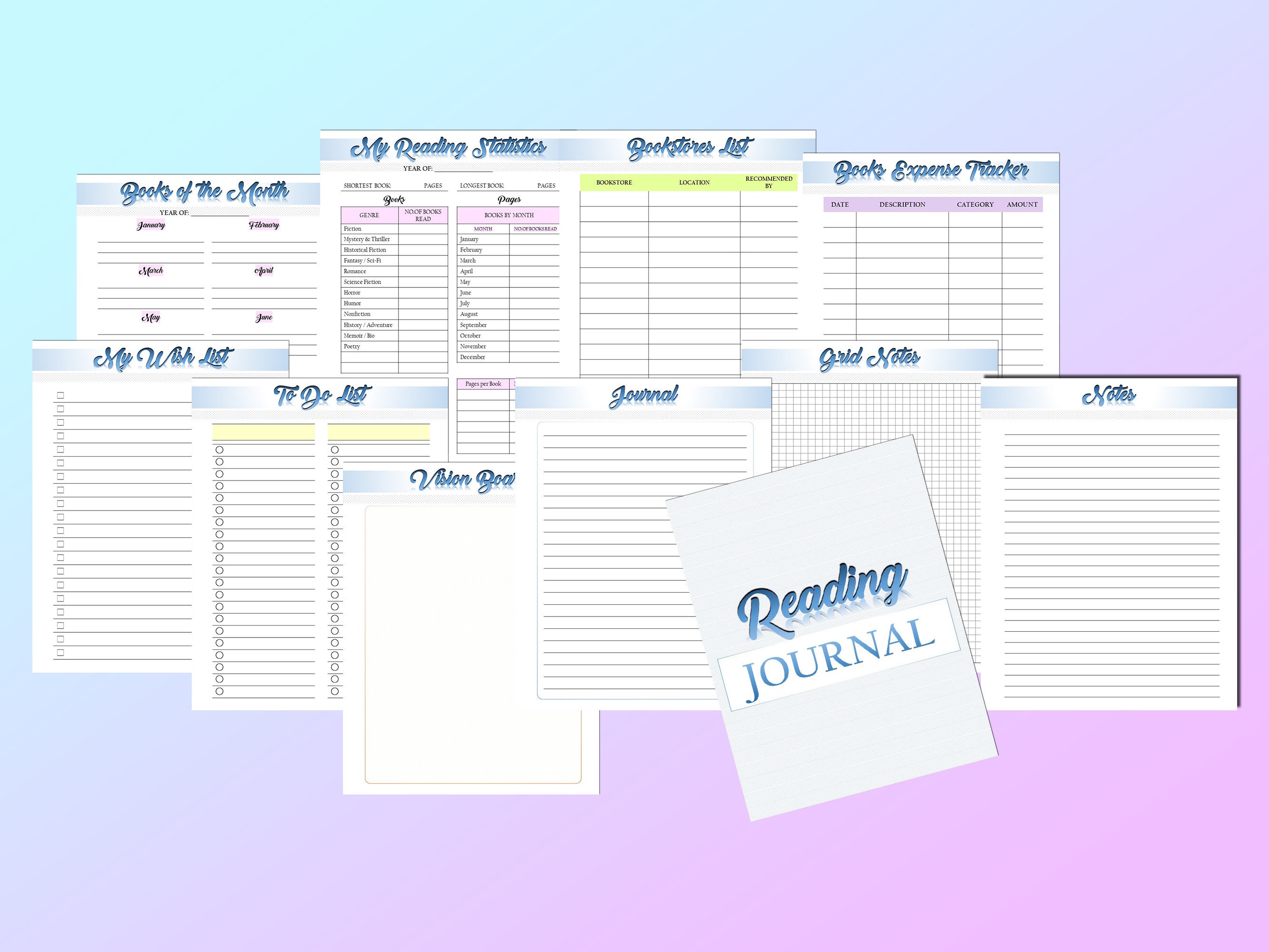 Reading Journal Printable Book Lovers Tracker Planner Self Care Journal ...