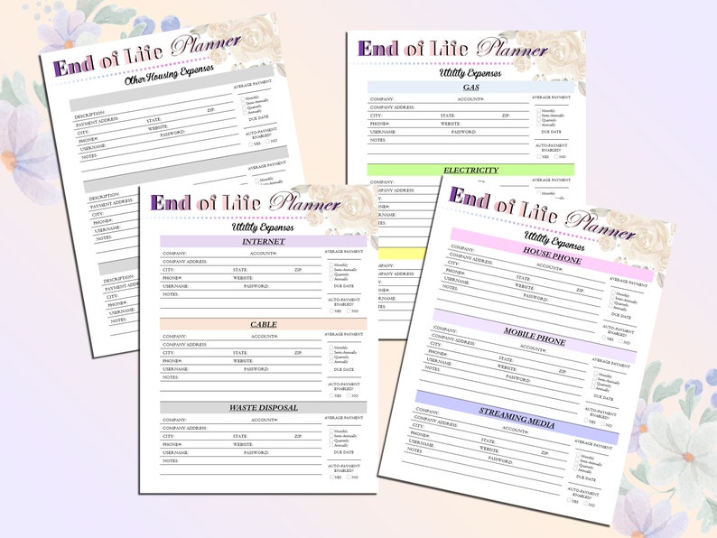 End of Life Planner Printable Final Preparations Emergency Funeral ...