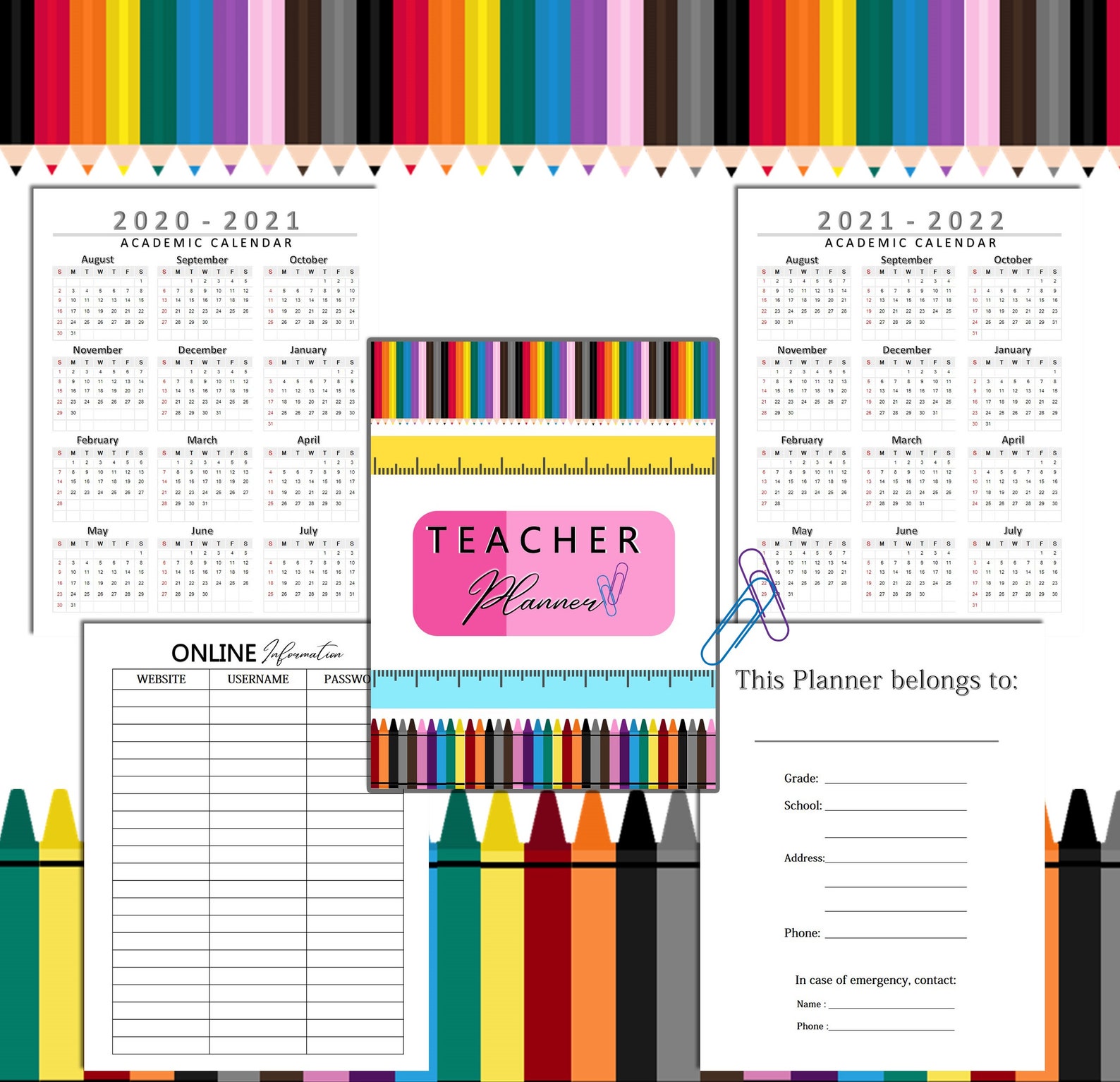 Teacher Planner Minimalistic School Printable Academic Digital Download ...