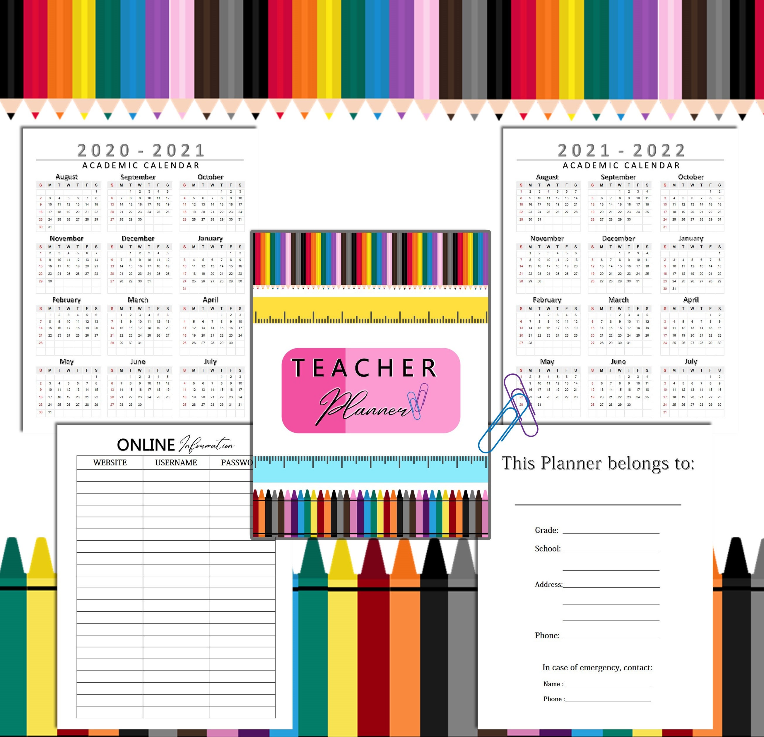 Teacher Planner Minimalistic School Printable Academic Digital - Etsy