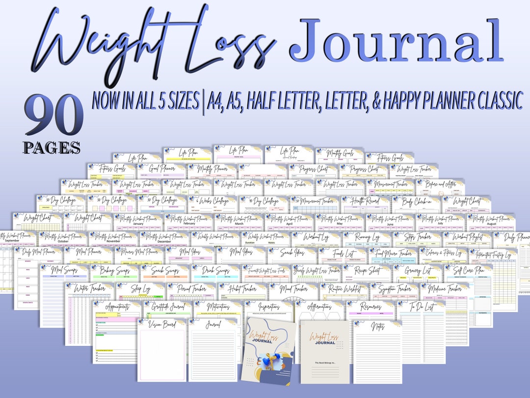 Weight Loss Journal Tracker Planner Workout Fitness 30 Day Challenge ...