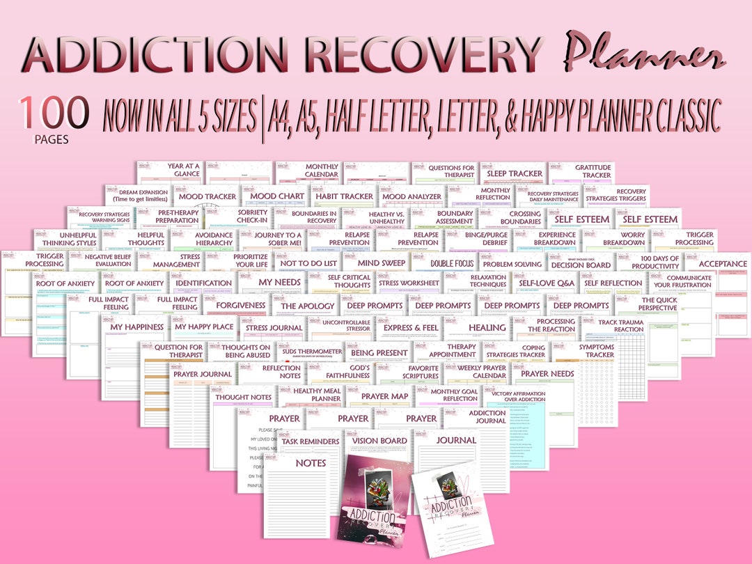 Addiction Recovery Worksheets Sobriety Planner Mental Health Self Care