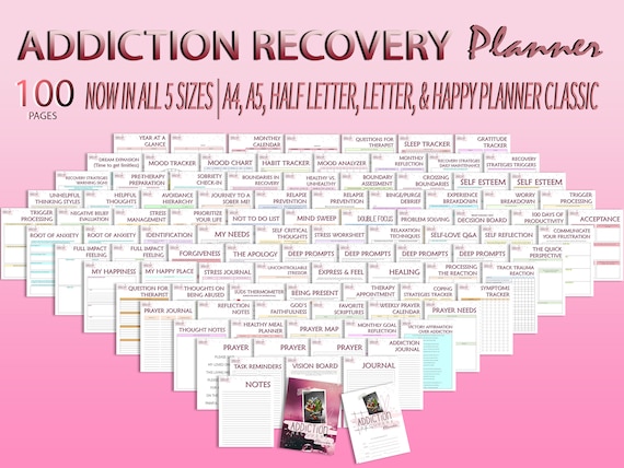 Addiction Recovery Worksheets Sobriety Planner Mental Health Etsy
